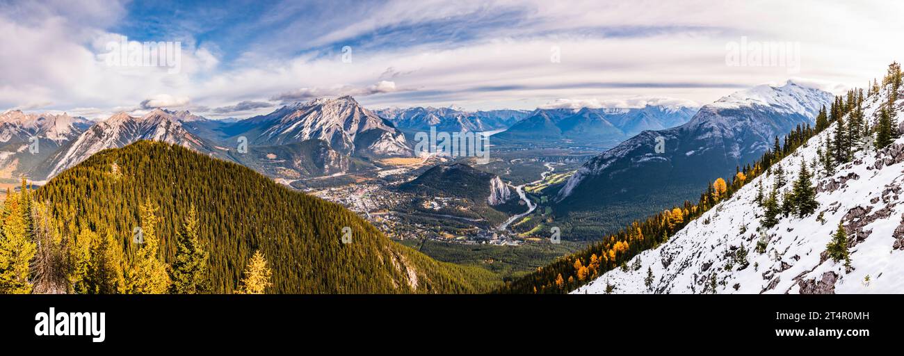 Panorama over Banff from Sulphur Mountain, Banff, Alberta, Canada Stock ...