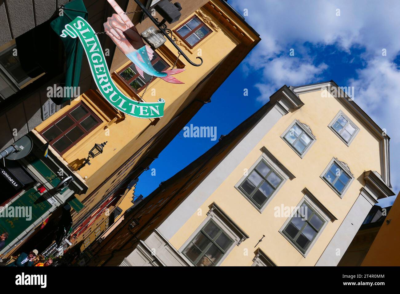 Sweden, Stockholm, The Old Town, Slingerbulten seafood restaurant sign ...