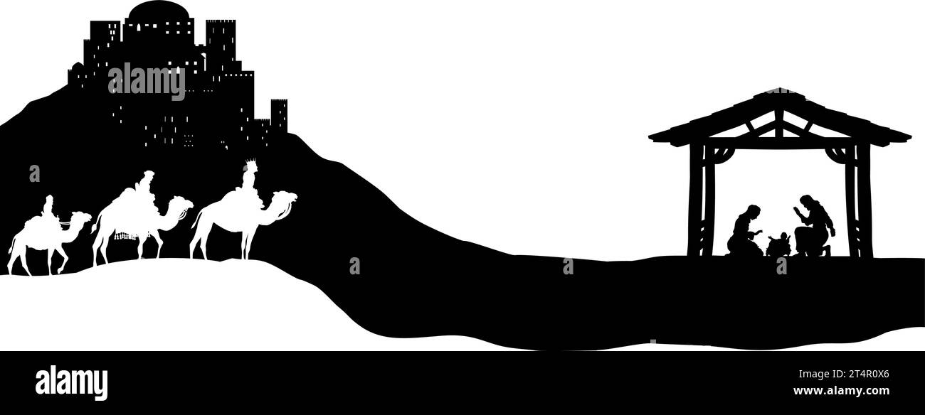 Christmas Nativity Scene Bethlehem Manger Wise Men Stock Vector Image ...