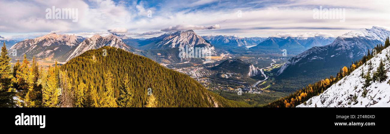 Panoramic view over Banff from Sulphur Mountain, Banff, Alberta, Canada ...