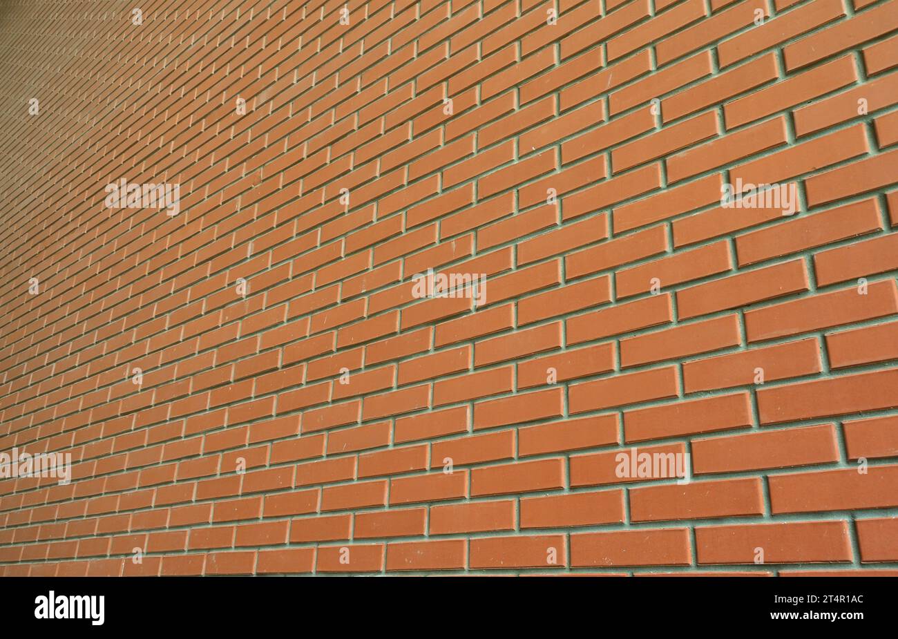 The texture of a high brick wall from a many rows of red bricks ...