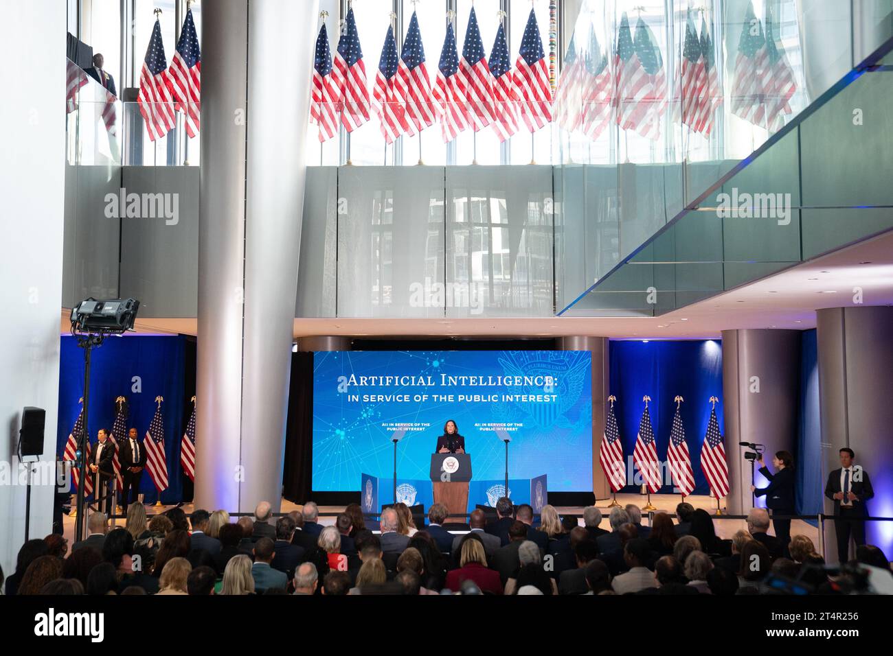 US Vice-President Kamala Harris giving a speech on artificial ...