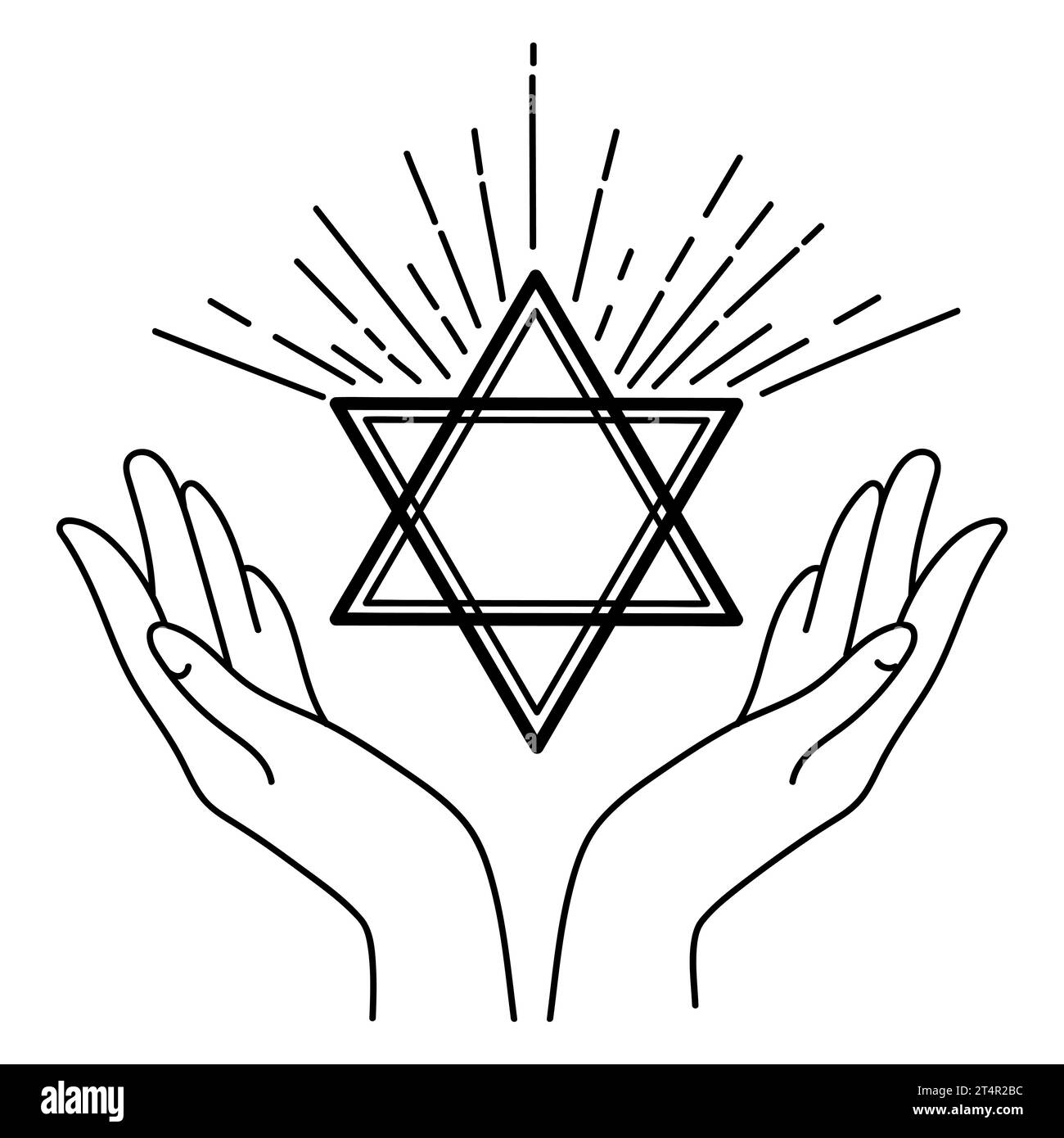 Star of David symbol in open palms Line logo, icon, emblem design. Vector graphics. Star of ...