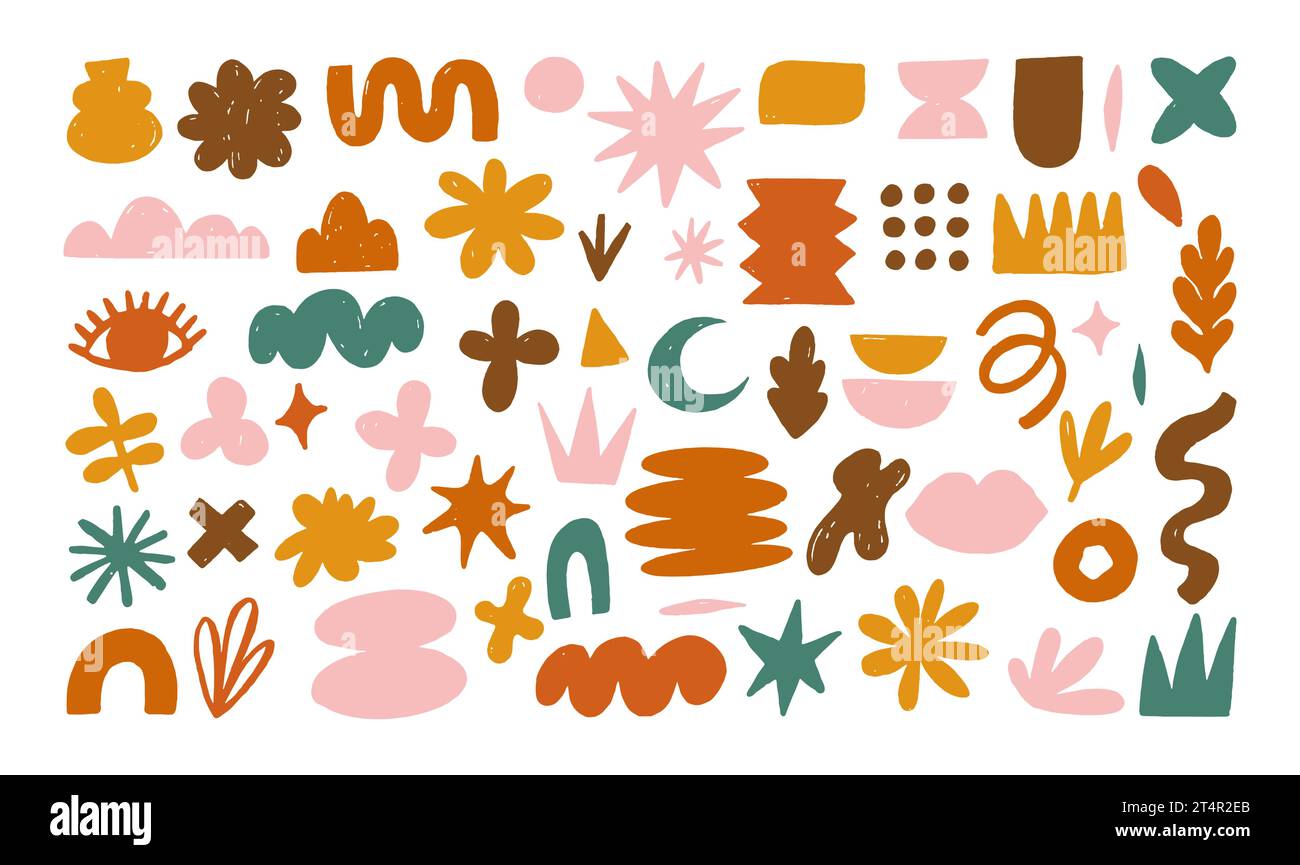 Hand drawn naive, bizarre abstract geometric shapes and forms. Modern ...