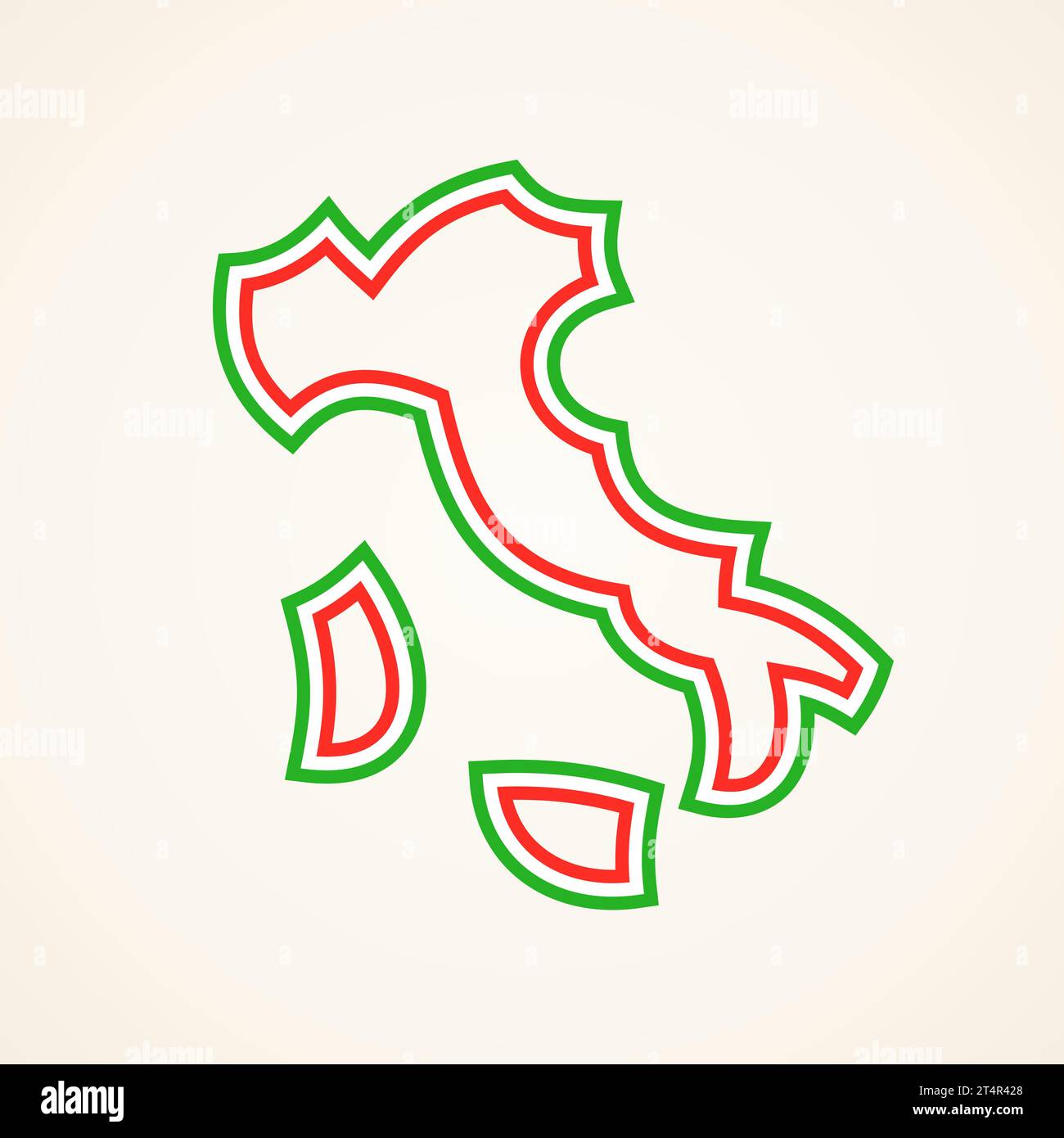 Simplified stylized outline map of Italy, colors from the flag Stock ...