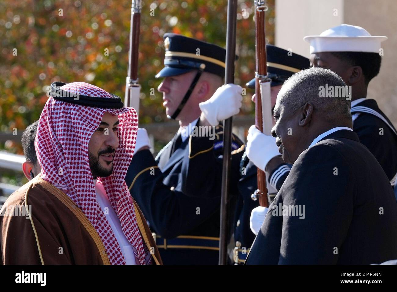 Defense Secretary Lloyd Austin, right, and Saudi Arabia's Defense ...