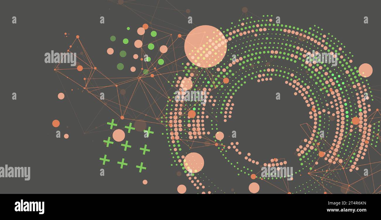 Halftone theme. Science abstract background with connecting dots and lines. Hand drawn vector ...