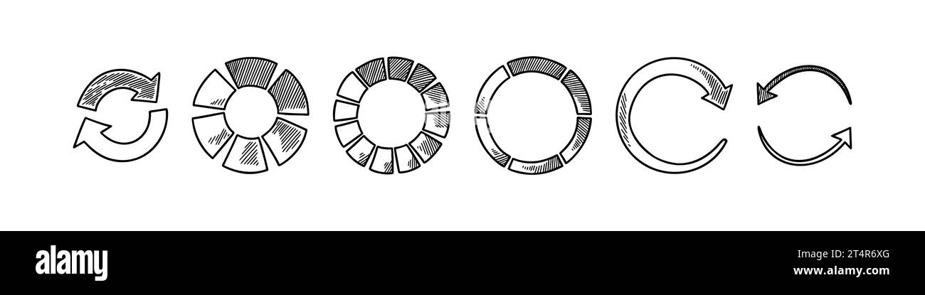 Set of loading circles in doodle style. Sketch download icon. Progress user interface ...