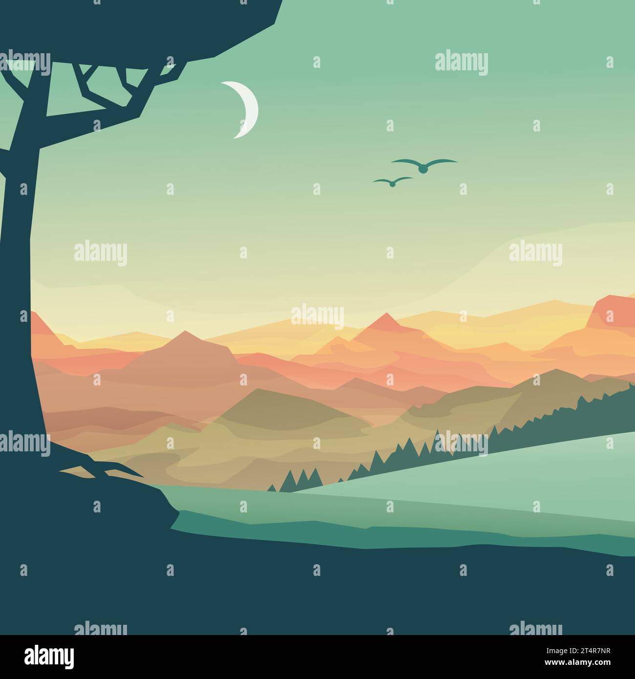 Beautiful view evening mountains Stock Vector Images - Alamy