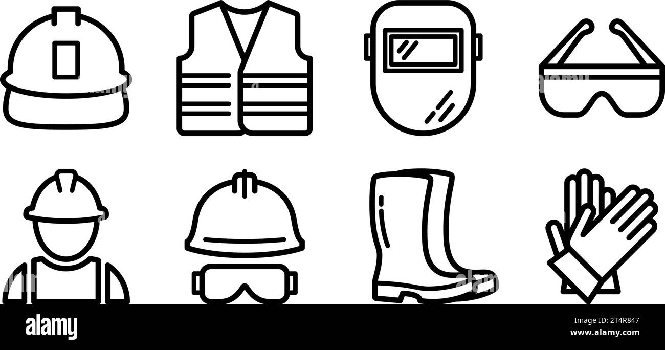 Set of linear icons of construction protective equipment for web design ...