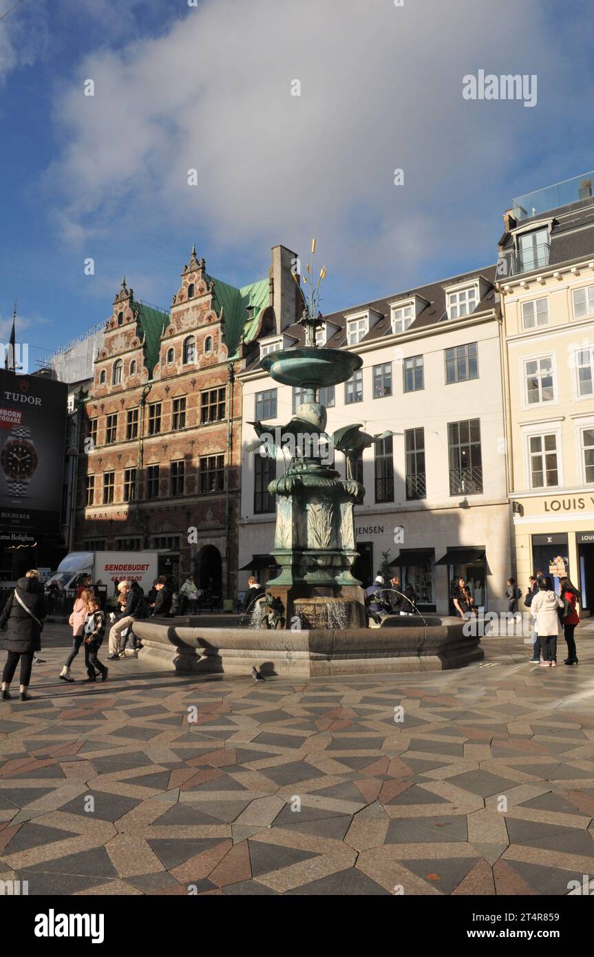 Copenhagen, Denmark /01 November 2023/Stork fountian on stroeget on ...