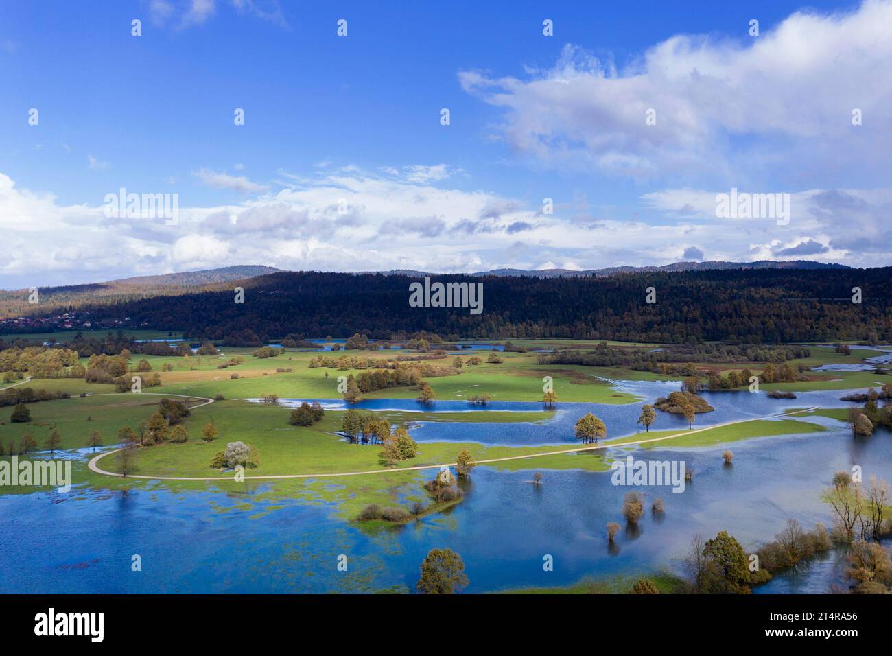 Aerial view of a Planinsko Polje, a typical Karst field created by the ...