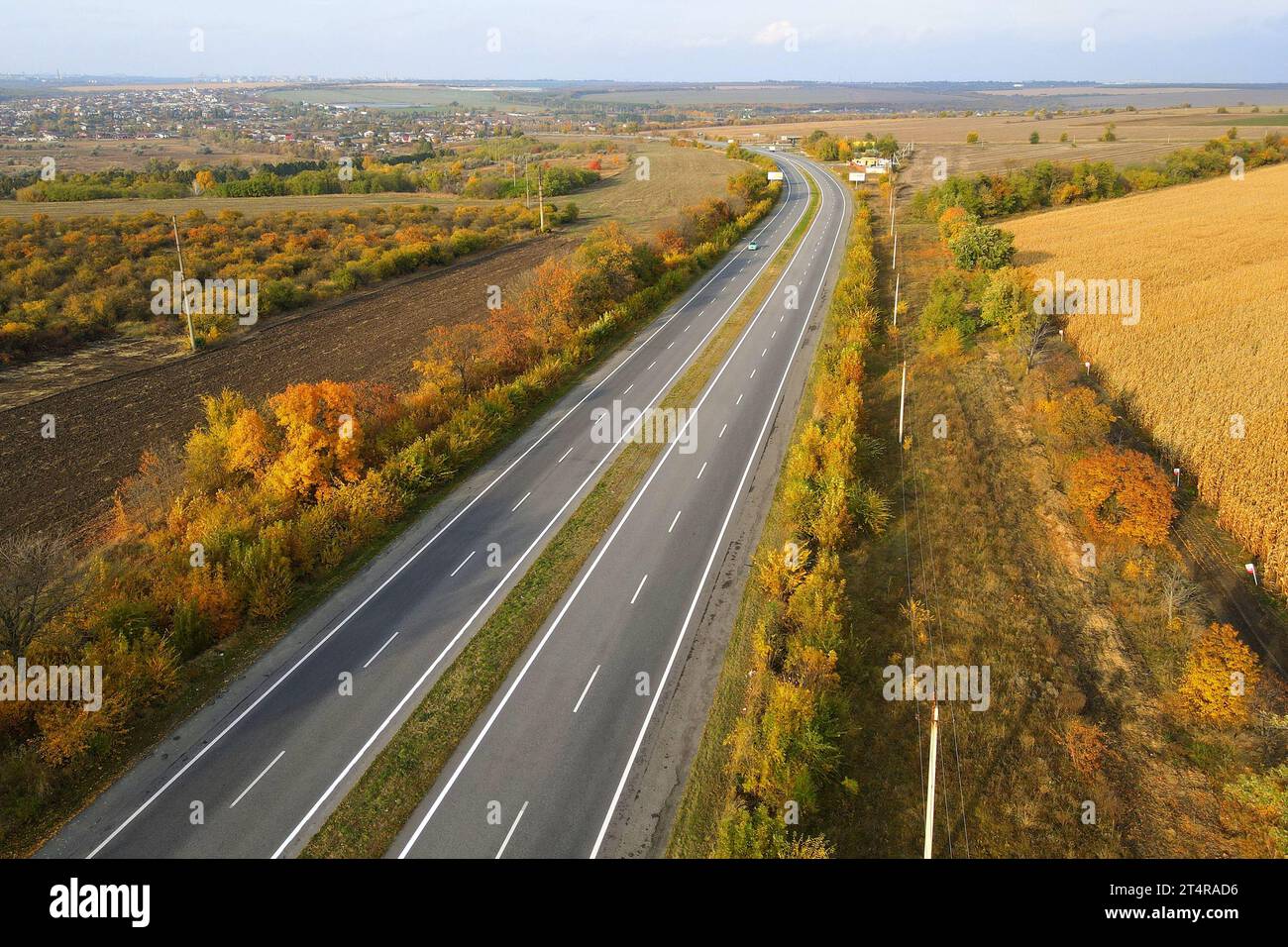 asphalt road. Road seen from the air. Aerial view landscape, dron ...