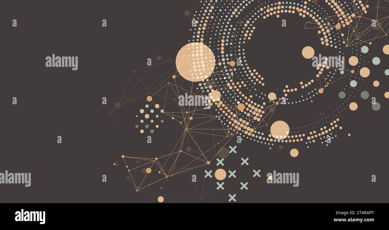 Halftone theme. Science abstract background with connecting dots and lines. Hand drawn vector ...