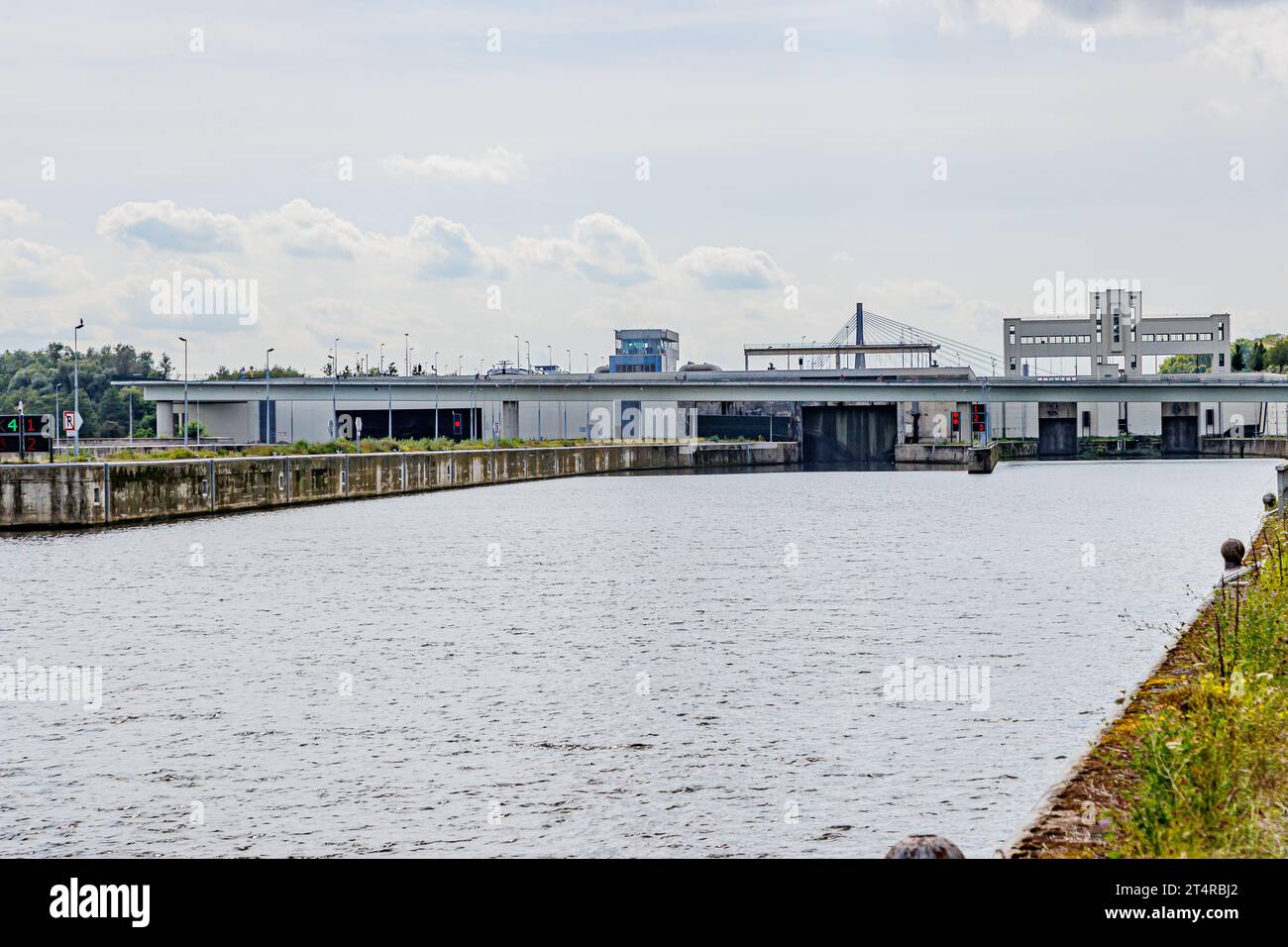 Canal at Lanaye lock complex with closed gates, Albert canal ...
