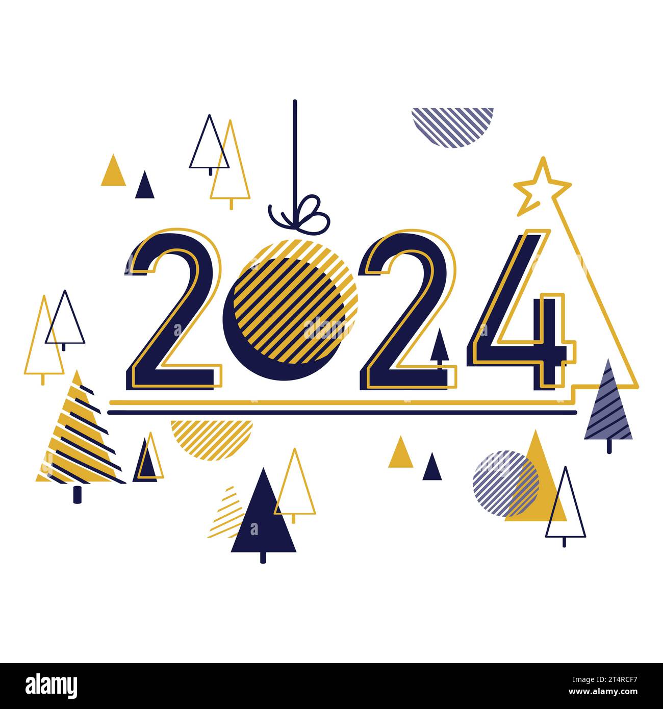 2024 numbers With abstract minimalistic fir trees and geometric shapes ...