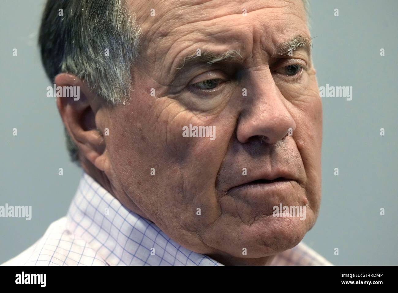 New England Patriots head coach Bill Belichick speaks to reporters ...
