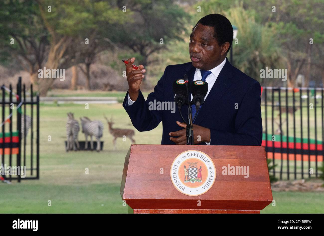 Lusaka, Zambia. 01st Nov, 2023. Hakainde Hichilema, President of Zambia ...