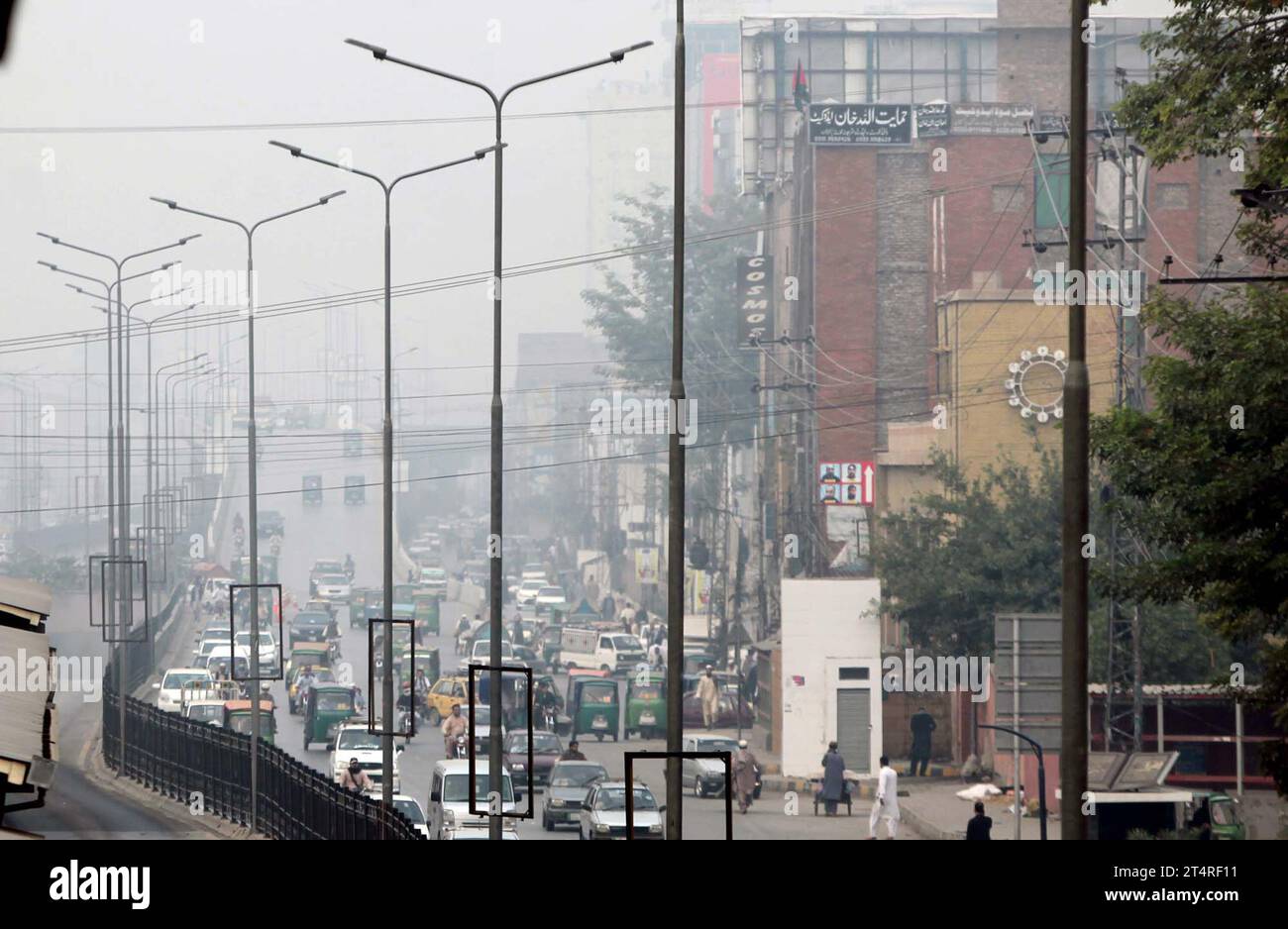 A view of smog covered the skies during foggy weather on the arrival of ...
