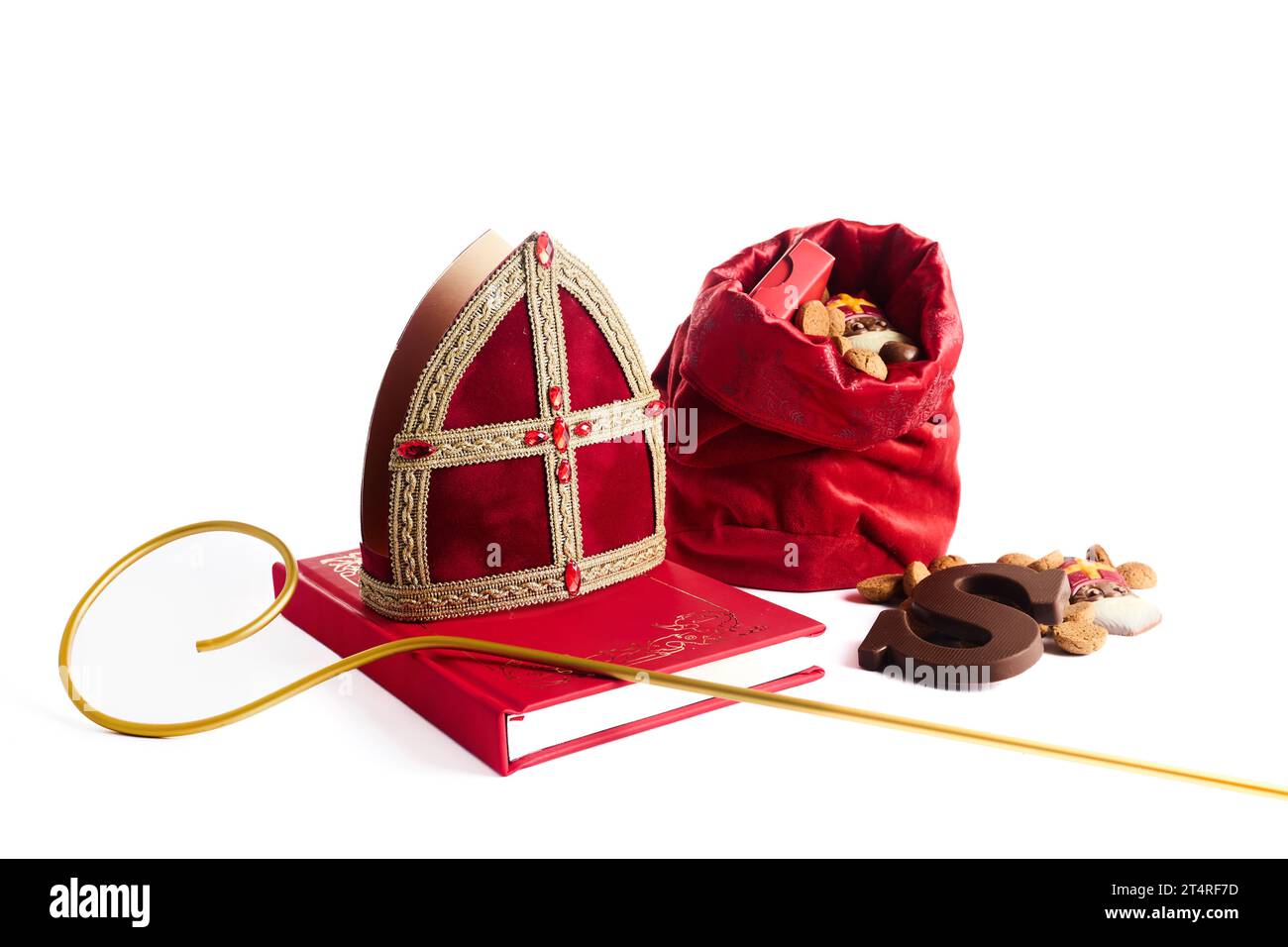 Dutch holiday Sinterklaas background with mitre or mijter staff and ...