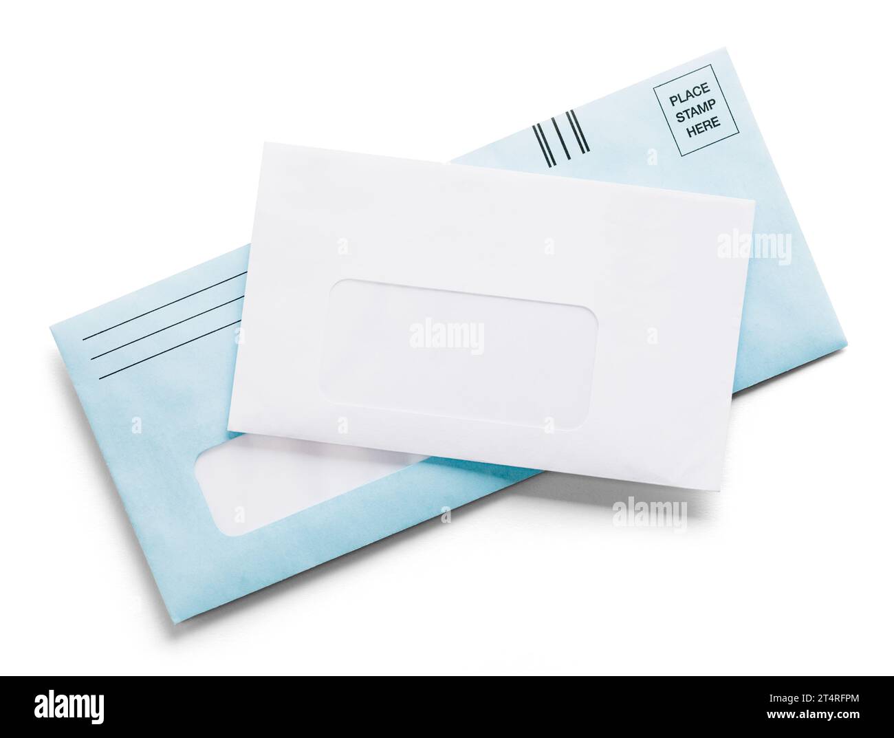 Two Envelopes Stacked Cut Out on White Stock Photo - Alamy