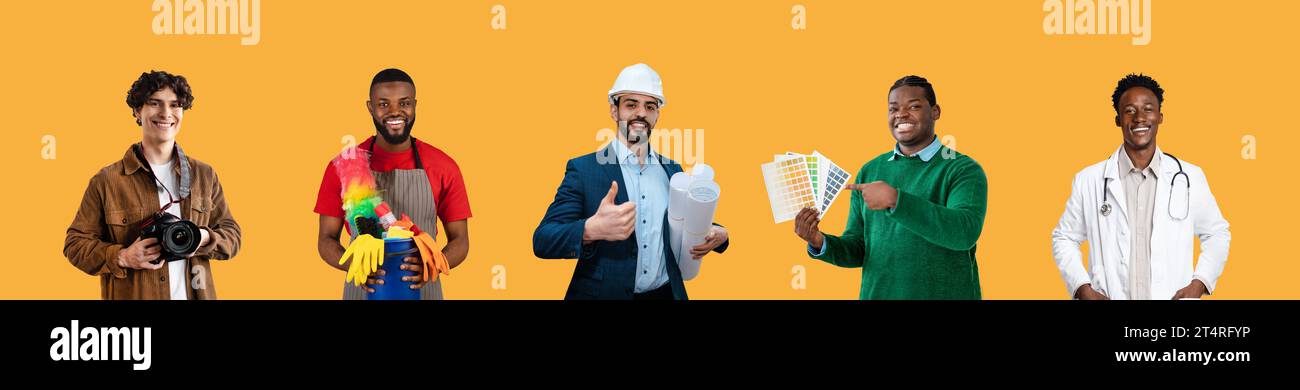 Careers Concept. Various men in their work uniforms posing against ...