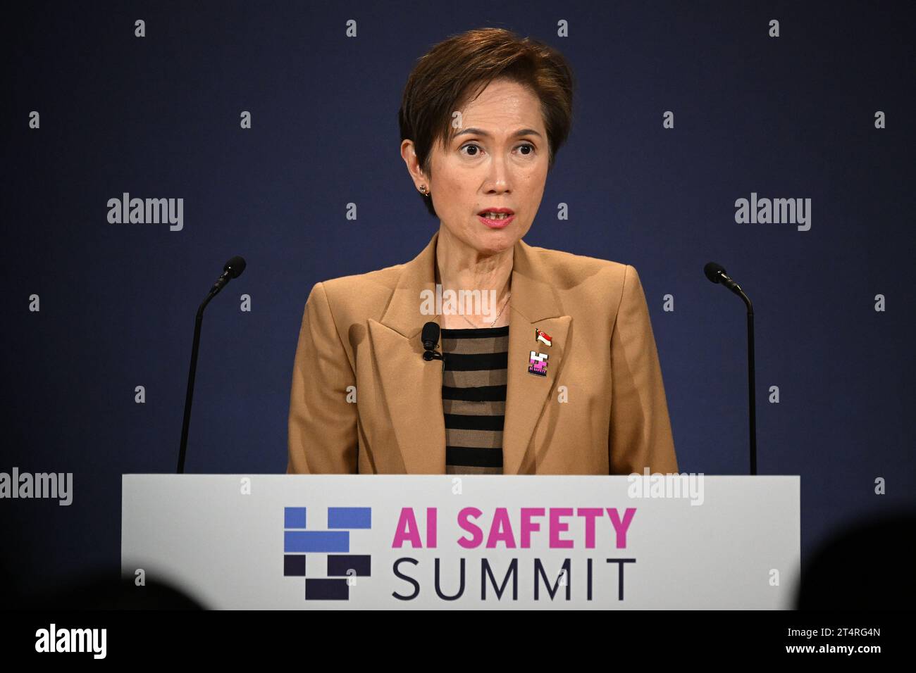 Josephine Teo,Second Minister for Home Affairs of Singapore speaks during the AI safety summit ...