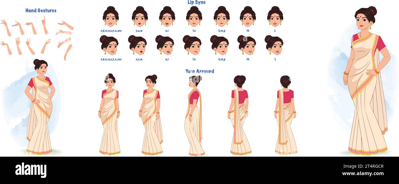 A Indian woman character model sheet. Woman creation set. Girl ...
