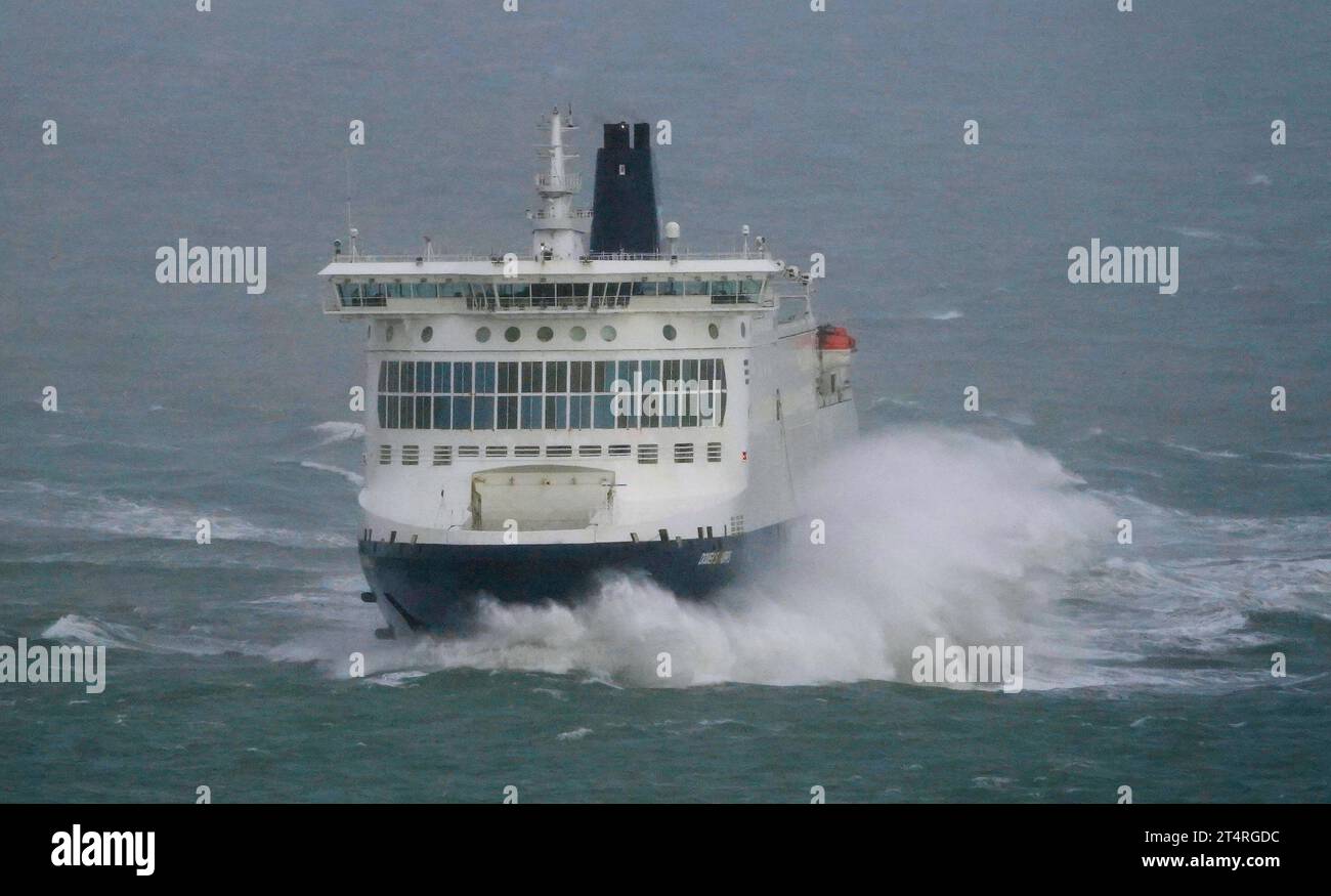 A DFDS ferry leaves the Port of Dover in Kent as bad weather sweeps in ...