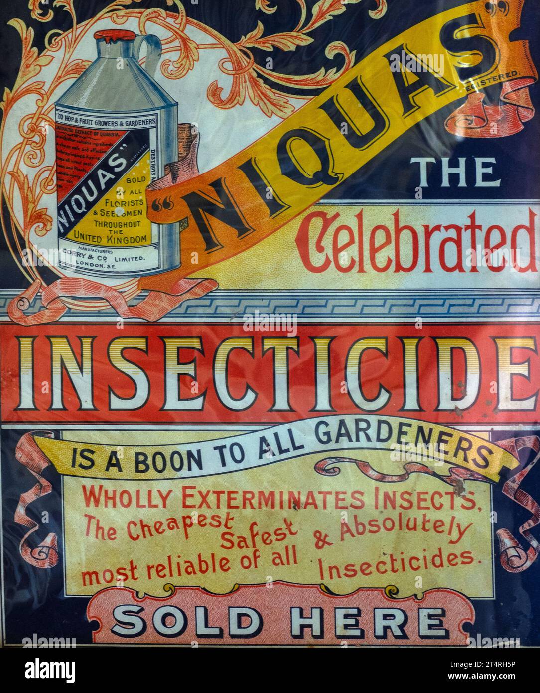Vintage advertizing poster for garden insecticide Stock Photo - Alamy