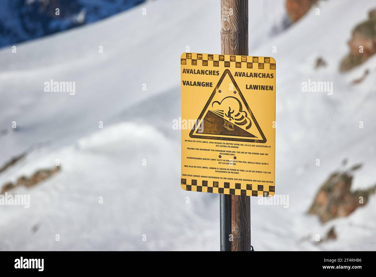 Avalanche warning sign on a high mountain in France Stock Photo - Alamy