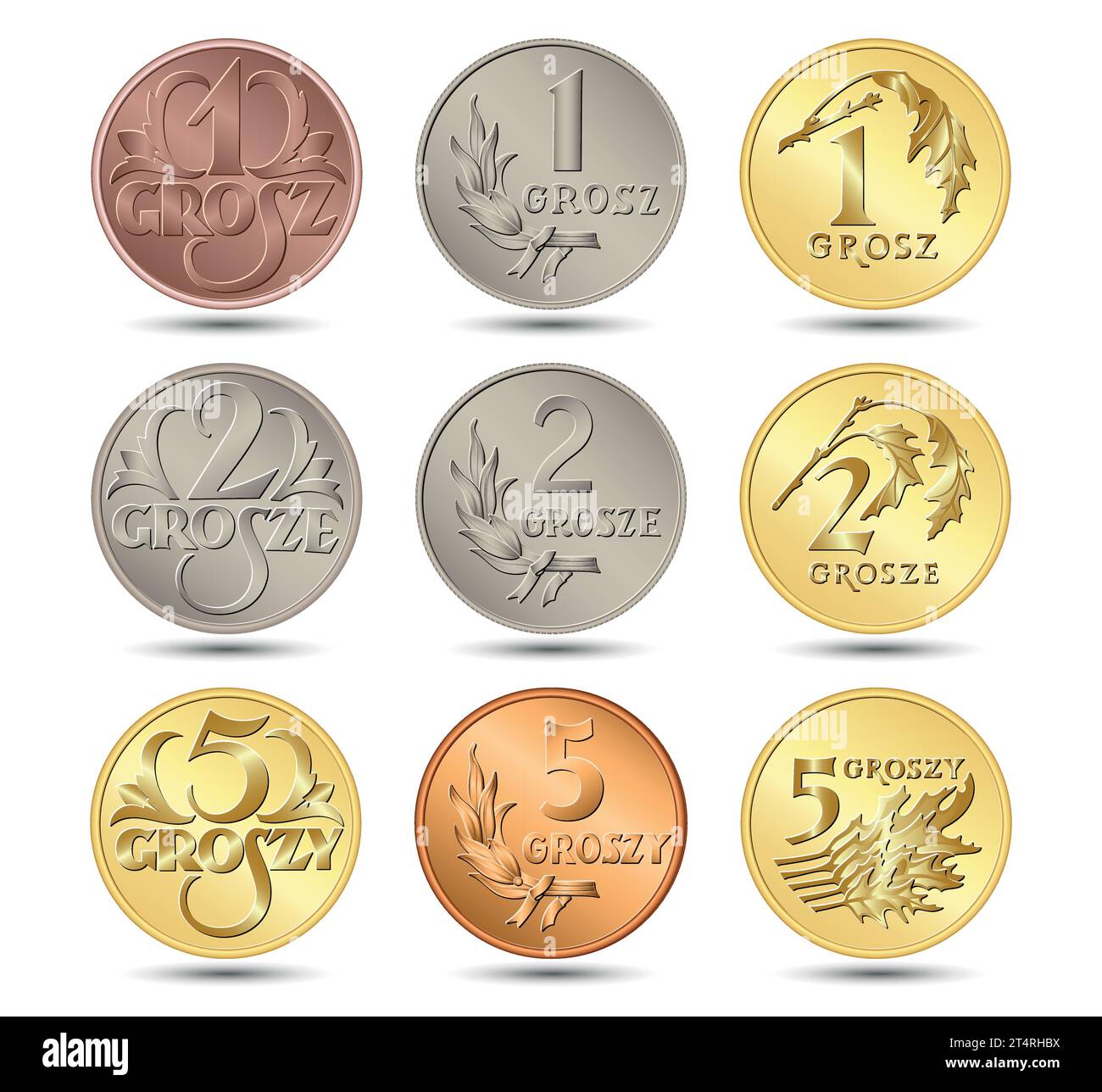 Set of Polish coin. One coin, two coin, five coin. Vector illustration ...