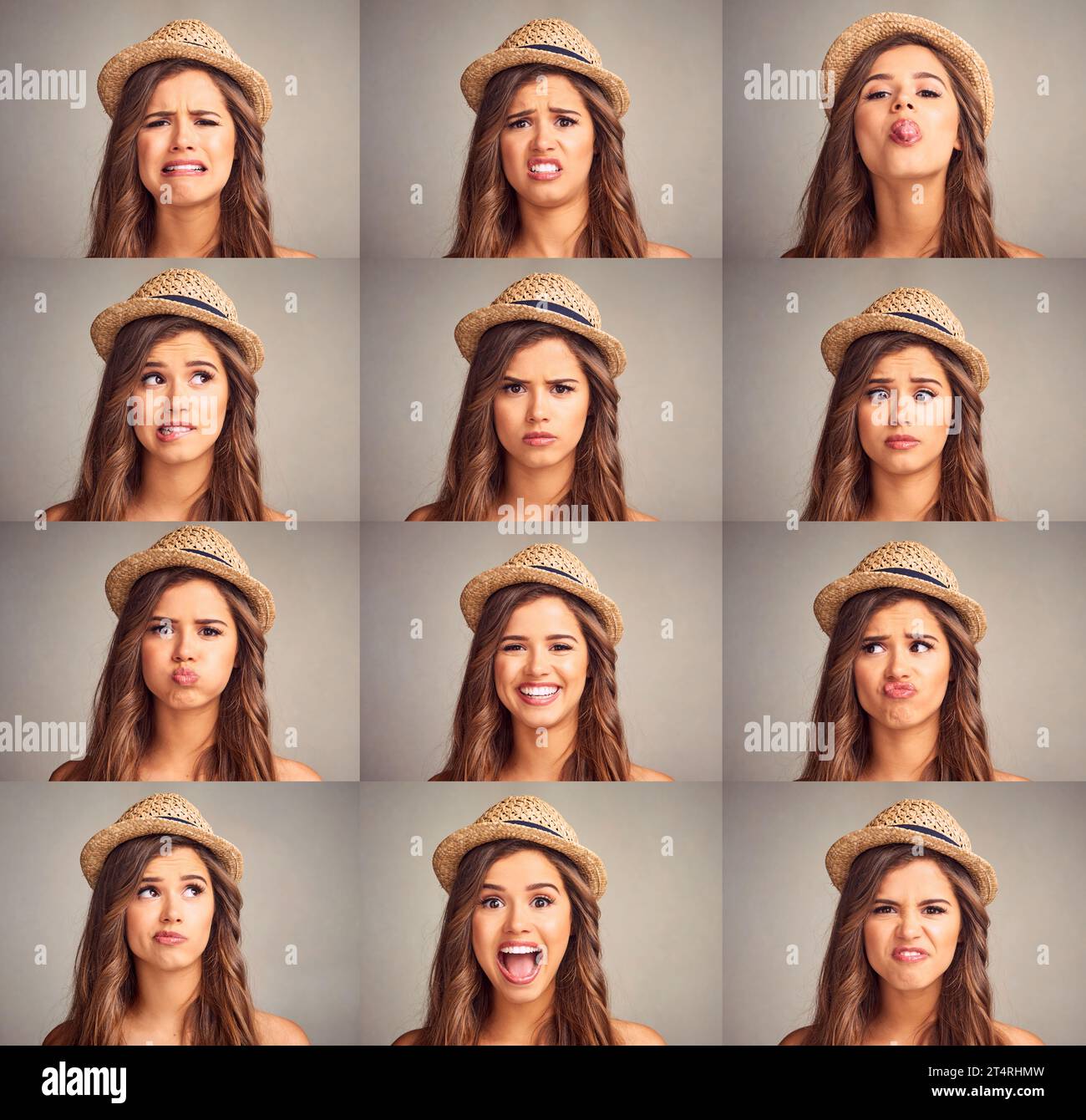Different faces for different feelings. Composite studio image of an attractive young woman ...