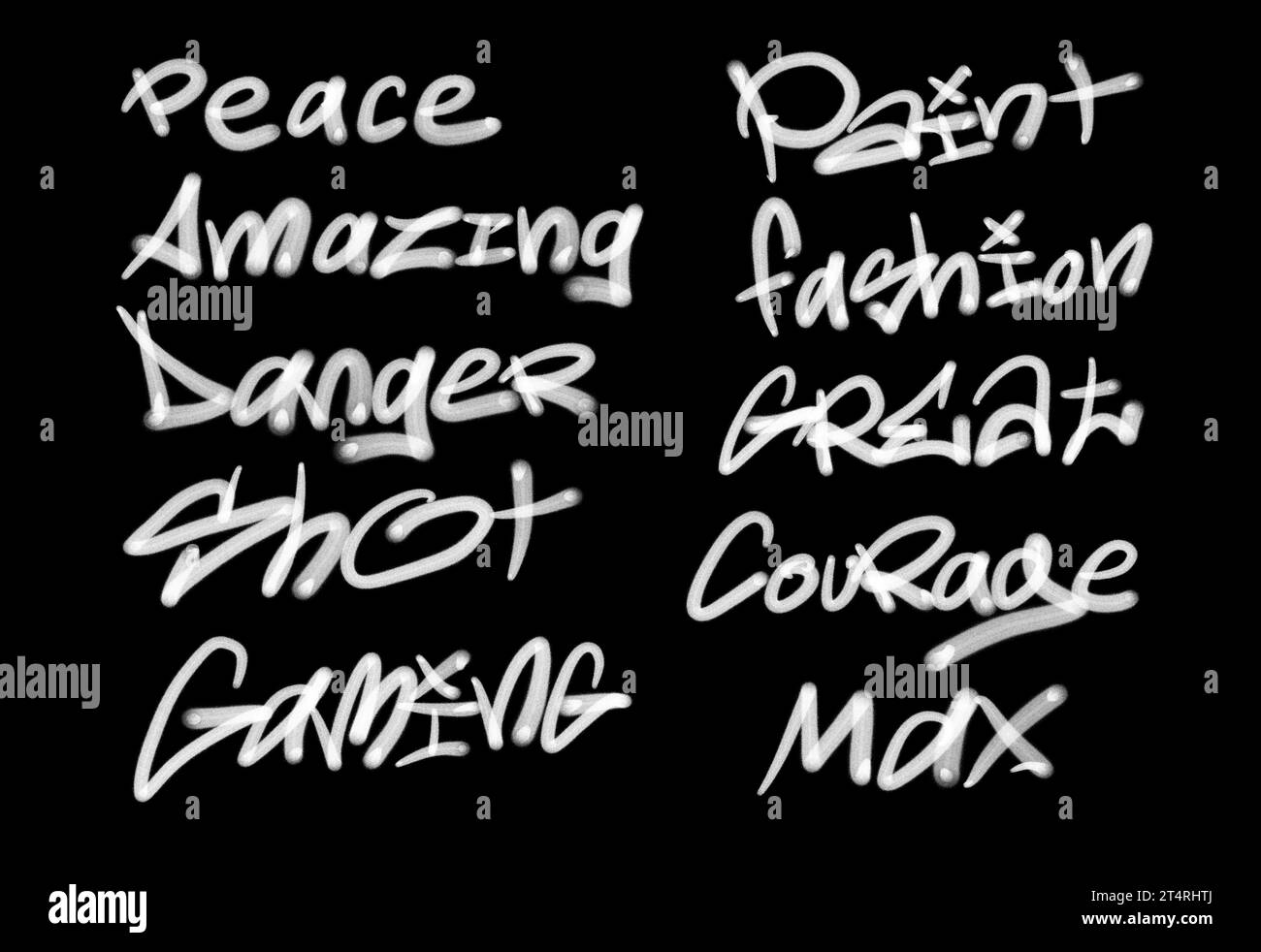 Collection of graffiti street art tags with words and symbols in white ...
