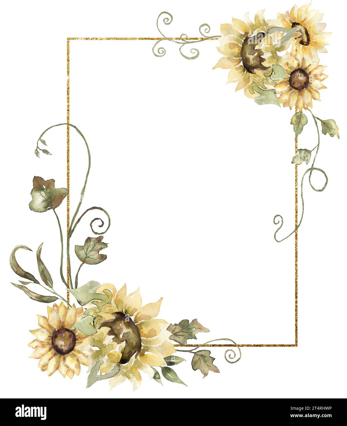 Watercolor sunflowers frame clipart. Autumn florals border illustration ...
