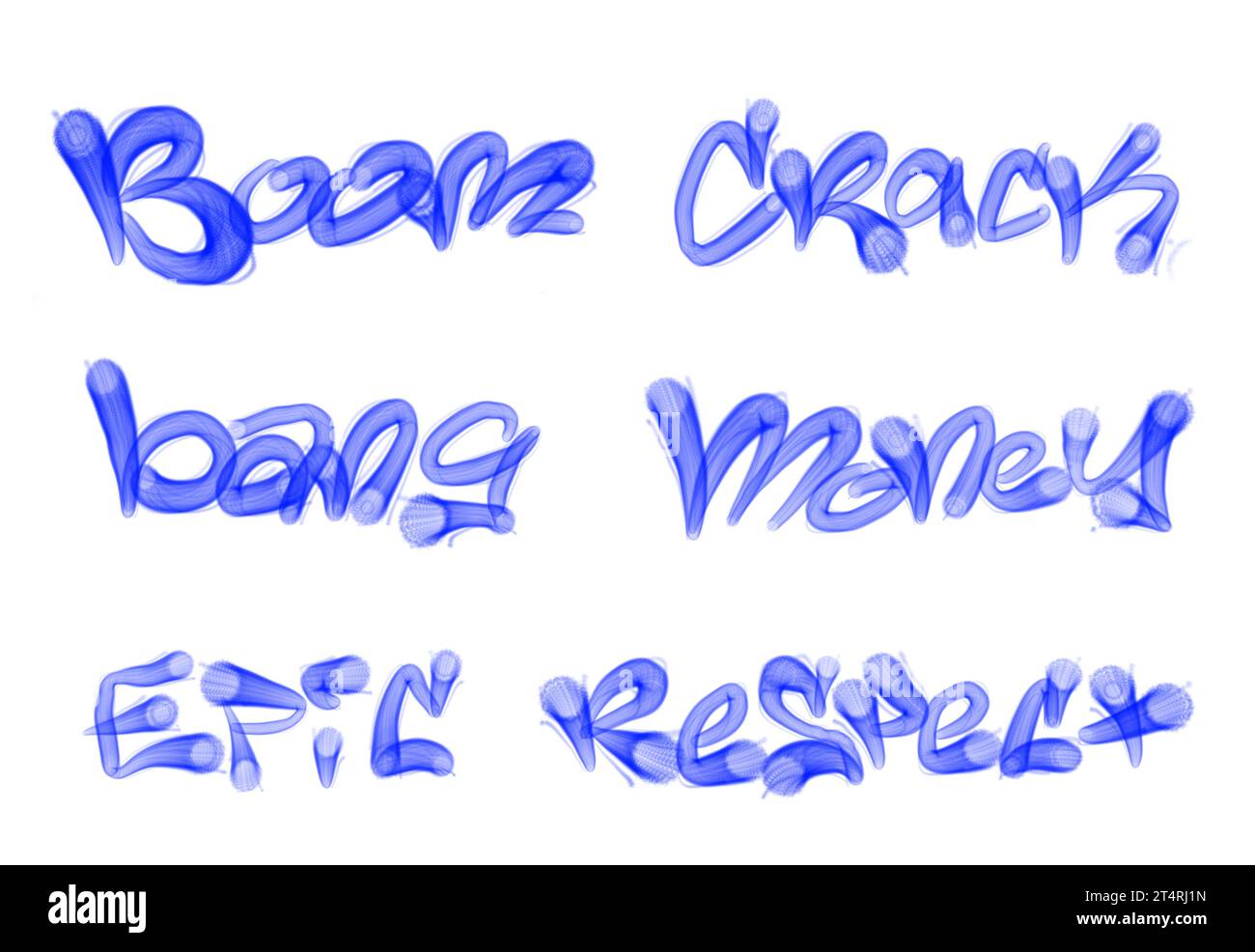 Collection of graffiti street art tags with words and symbols in blue ...