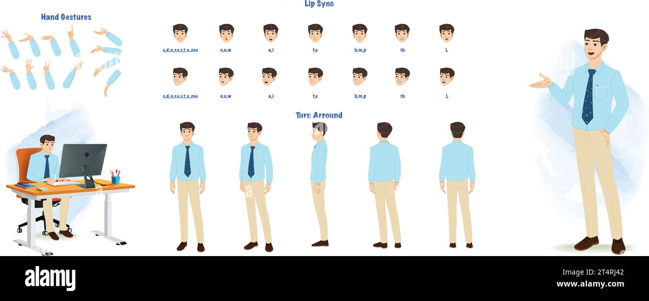 A business man modelsheet. Businessman turn around sheet, hand gestures ...