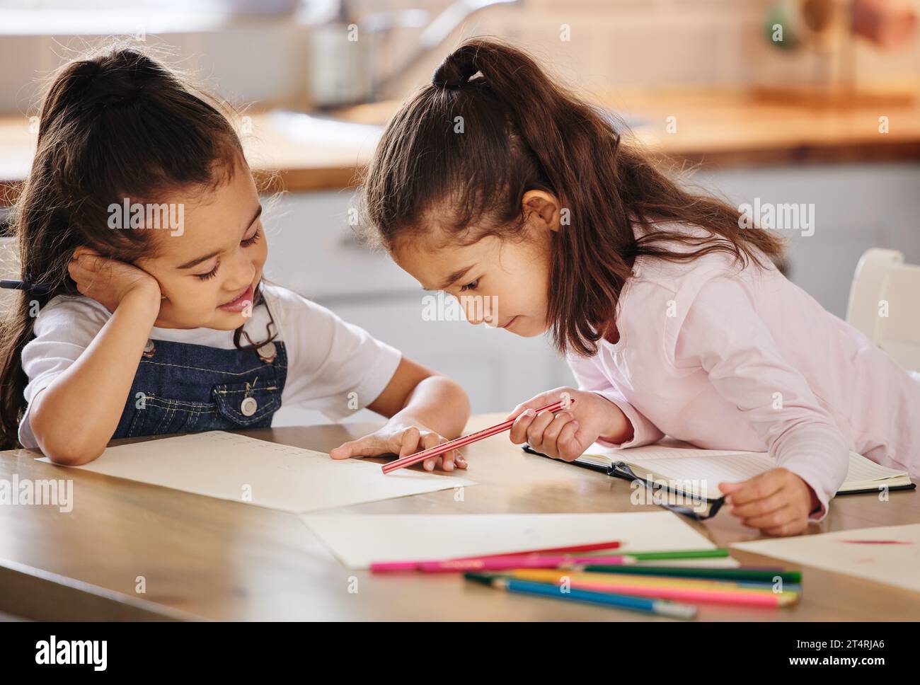 No one I love more than my sister. two girls completing their homework ...