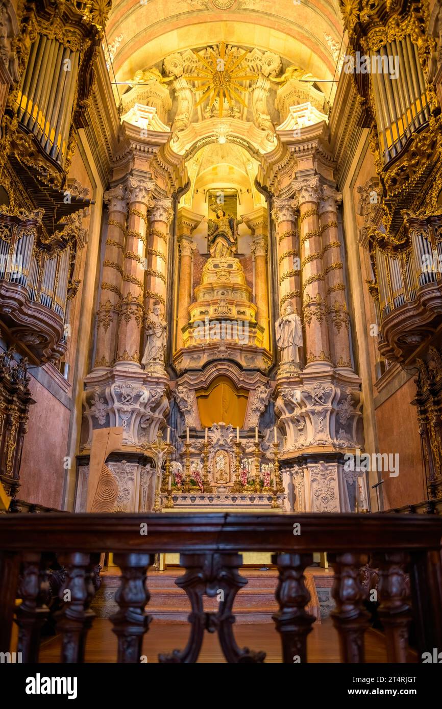 Porto, Portugal, Interior architecture of medieval Clerigos Church. The ...