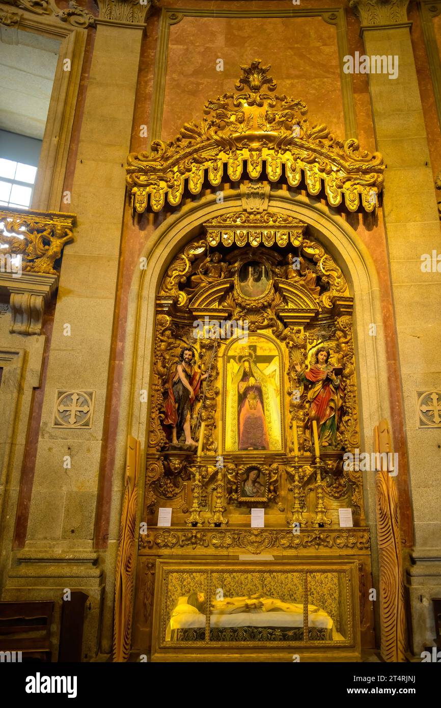 Porto, Portugal, Interior architecture of medieval Clerigos Church. The ...