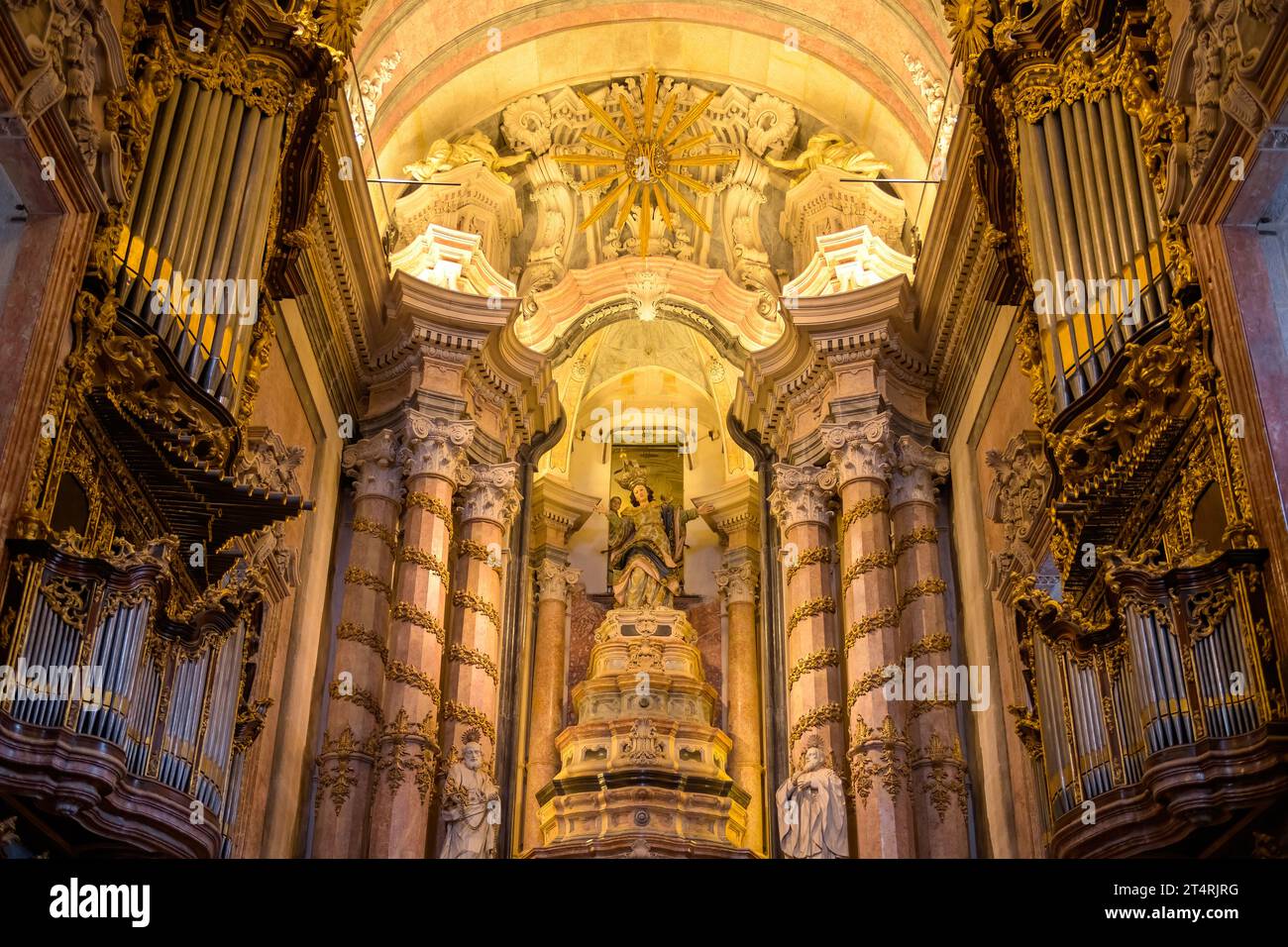 Porto, Portugal, Interior architecture of medieval Clerigos Church. The ...