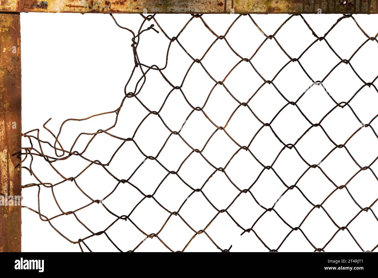 The texture of the metal mesh. Torn, destroyed, broken metal mesh on a ...