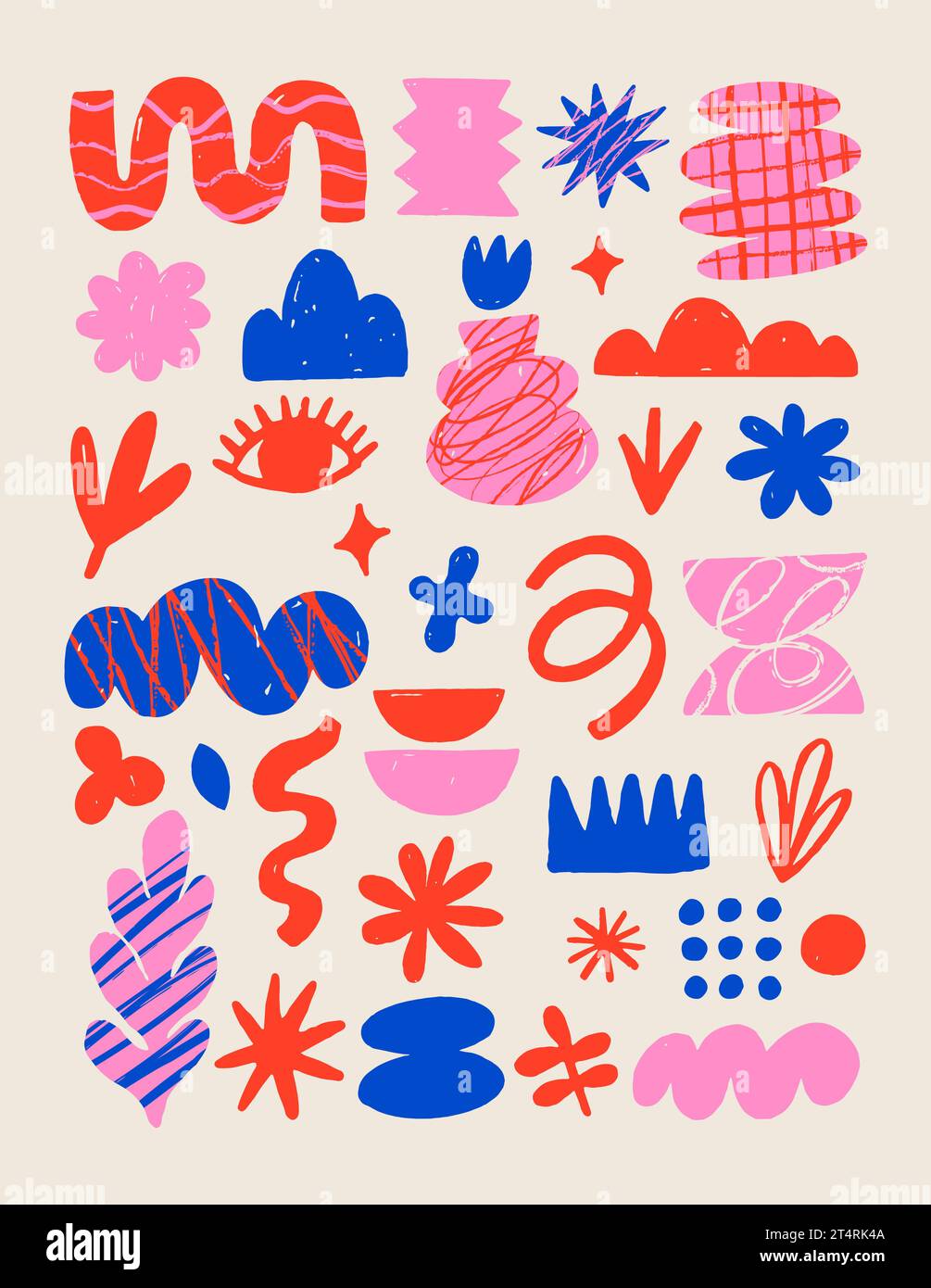 Hand drawn naive, bizarre abstract geometric shapes and forms. Modern ...