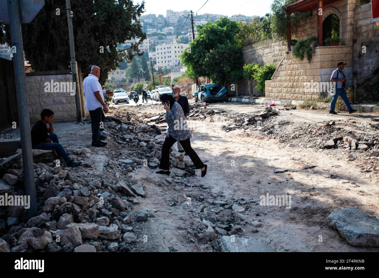 Jenin, Palestine. 01st Nov, 2023. Palestinians inspect the damage of ...
