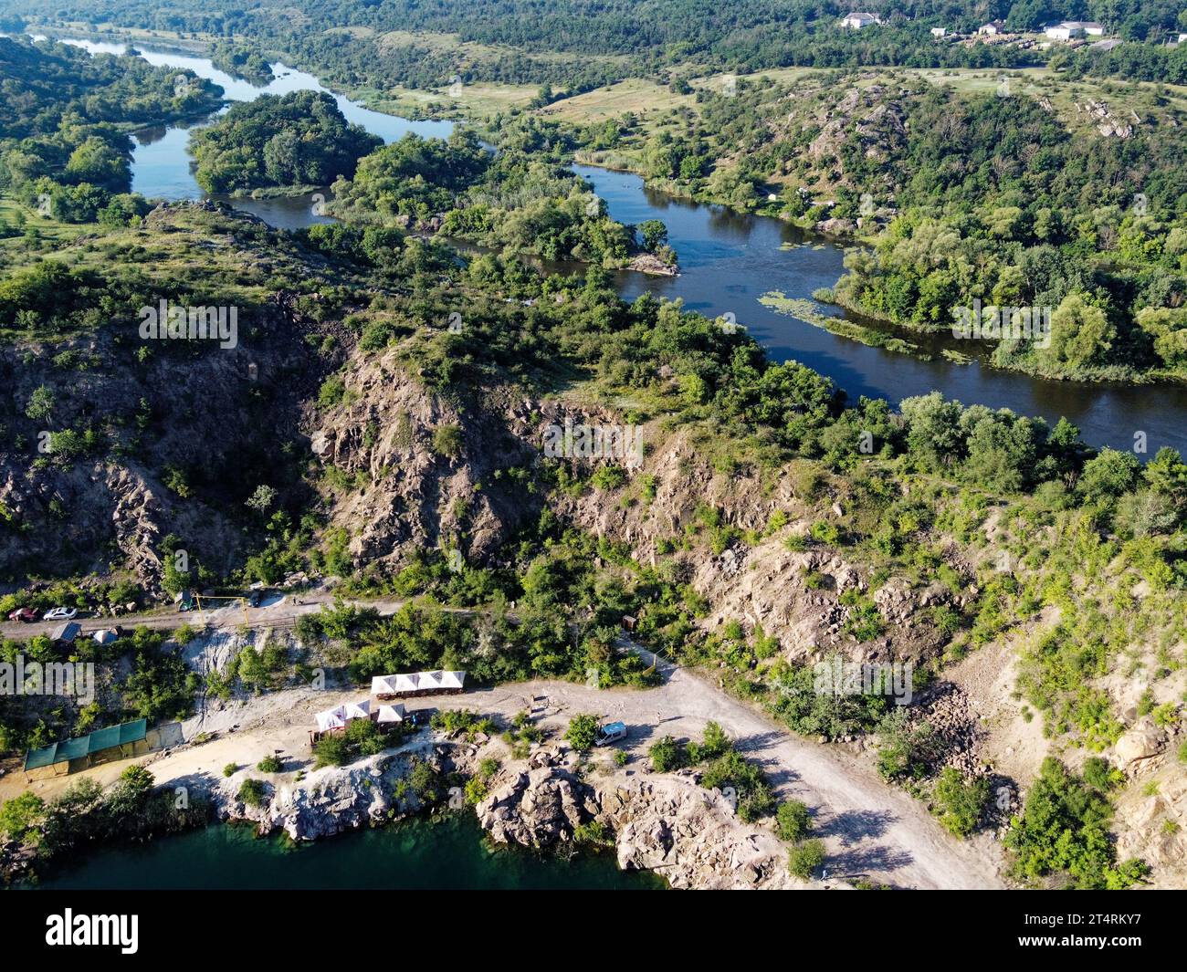 Winding bed of the Southern Bug river. River, landscape from a bird's ...