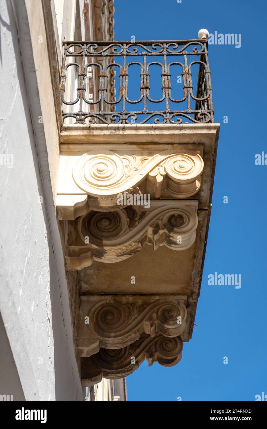 Marble balcony in Parikia, Paros Stock Photo - Alamy