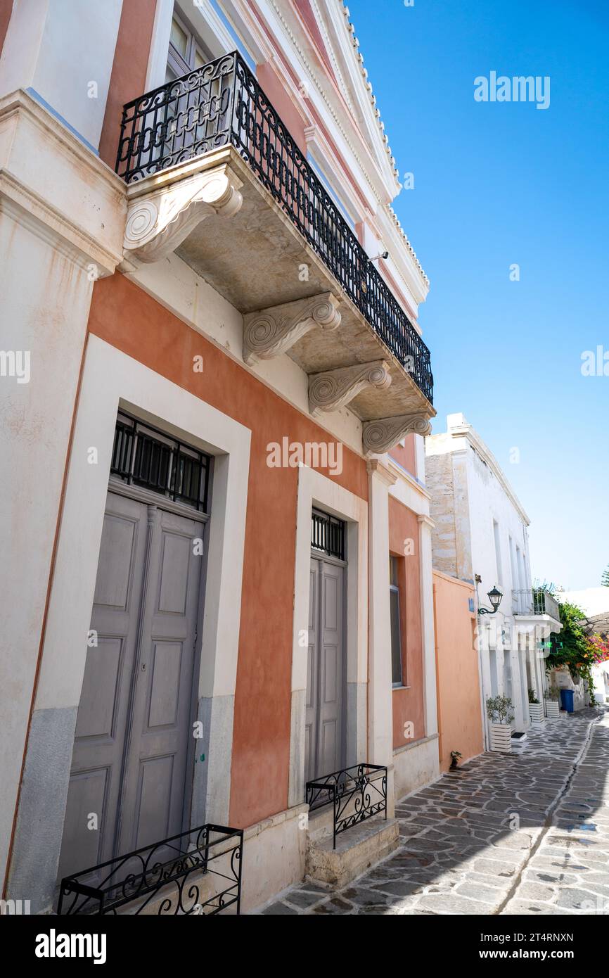 Marble balcony in Parikia, Paros Stock Photo - Alamy