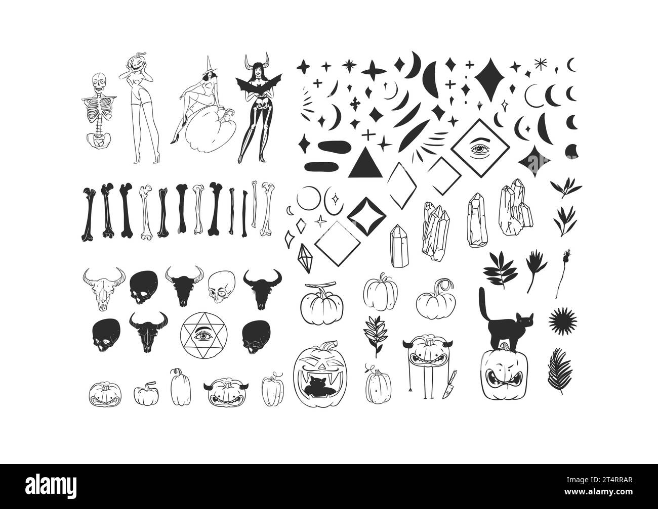 Hand drawn vector abstract graphic line art and silhouette Halloween ...