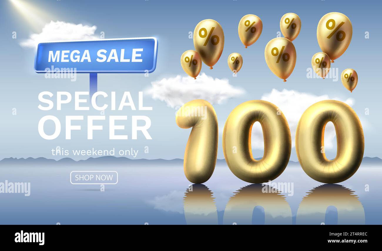 Mega sale special offer 100 Off. Discount number off of balloons ...
