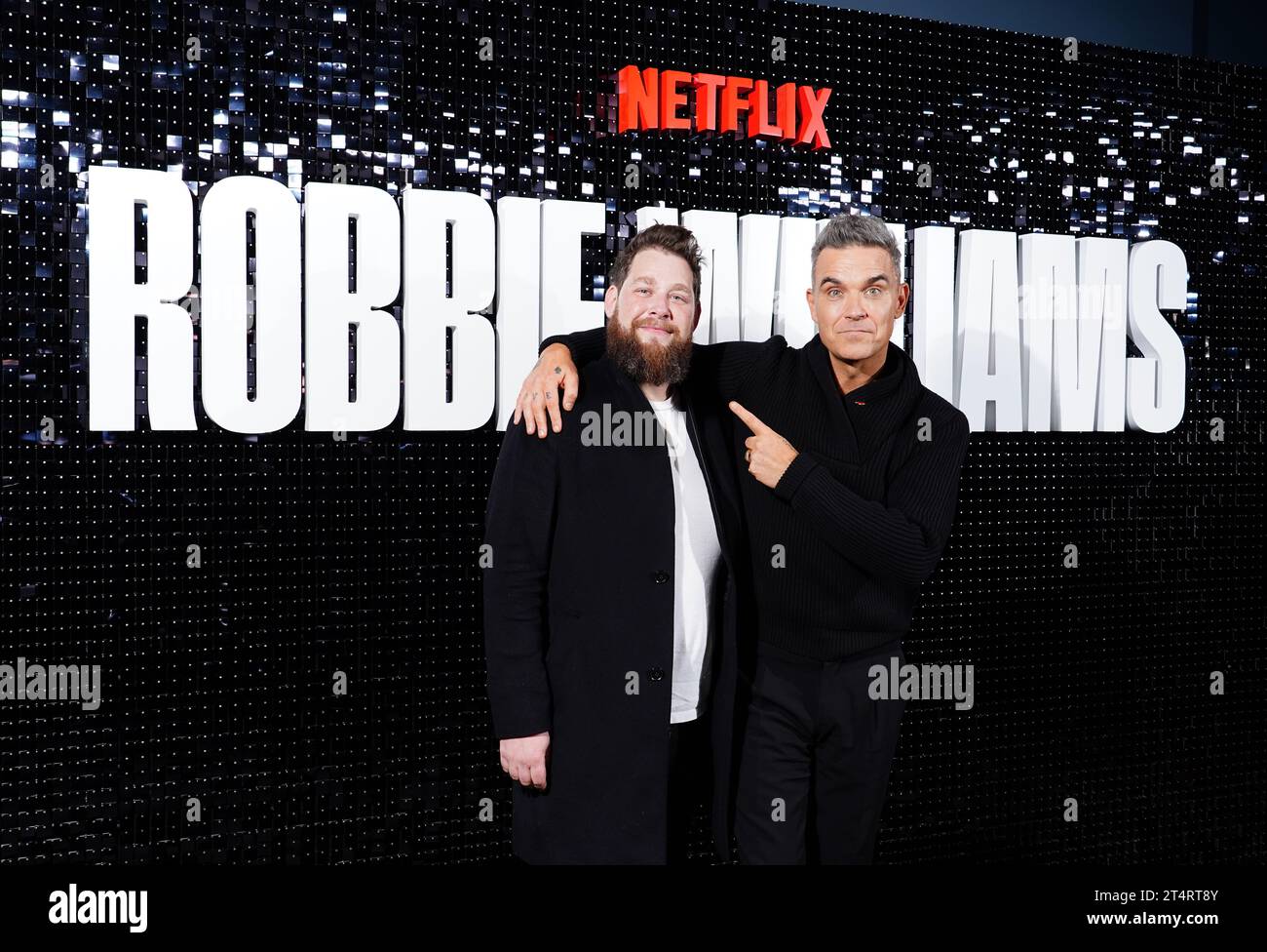 Robbie Williams and Joe Pearlman arrive for the Robbie Williams Netflix ...